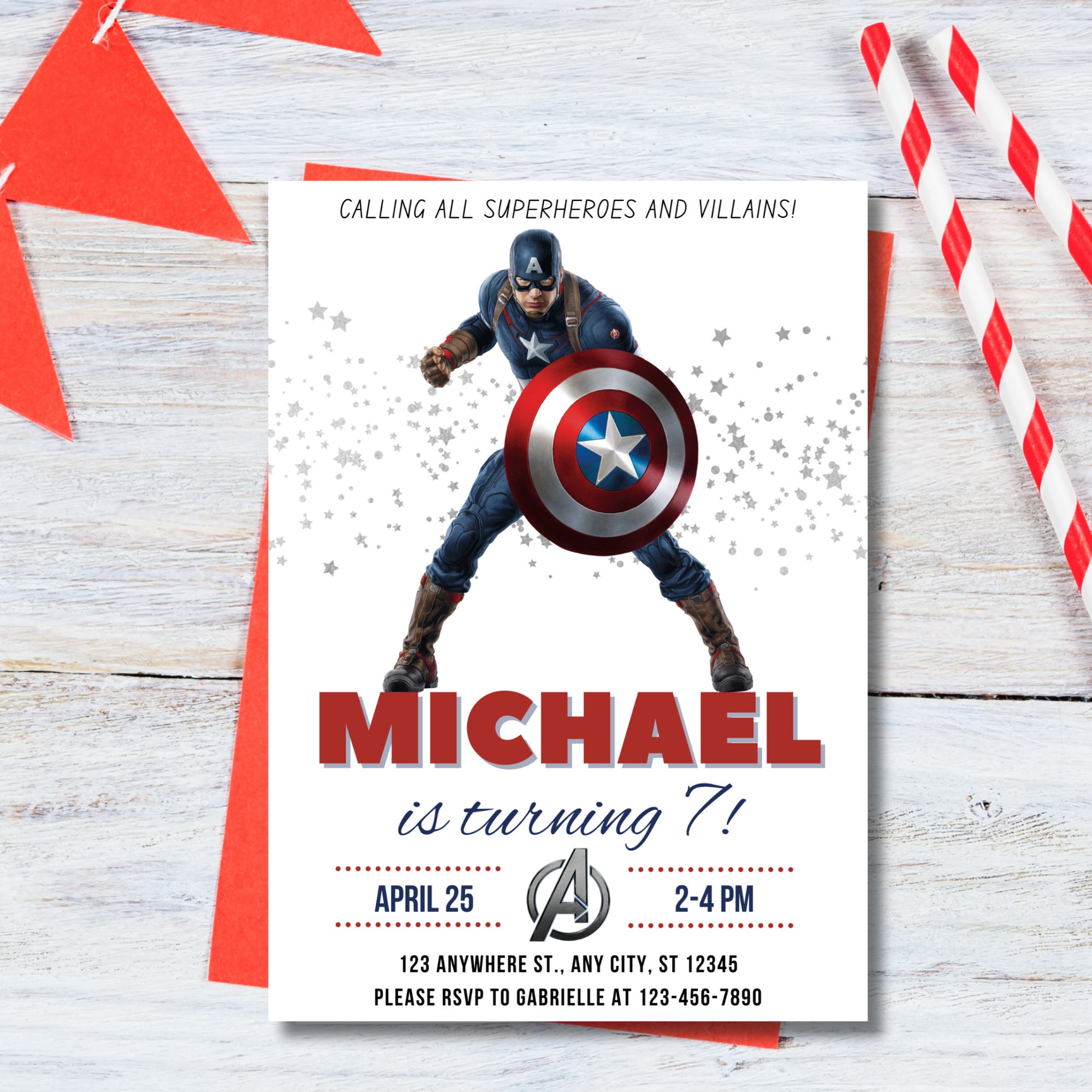 Editable Captain America Birthday Invitations Template - Avengers ...