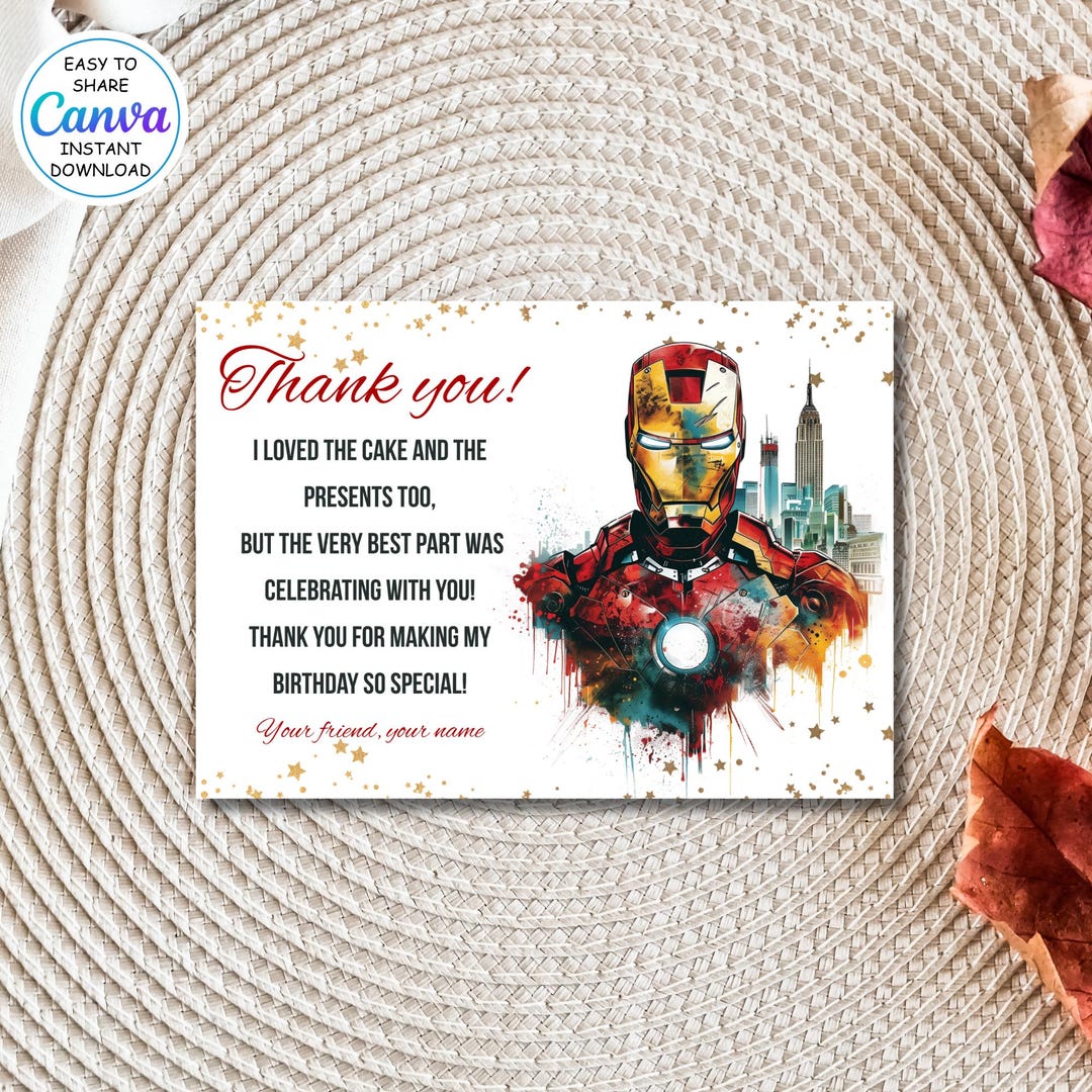 Iron Man Thank You Card Template Instant Download - Printable Iron Man ...