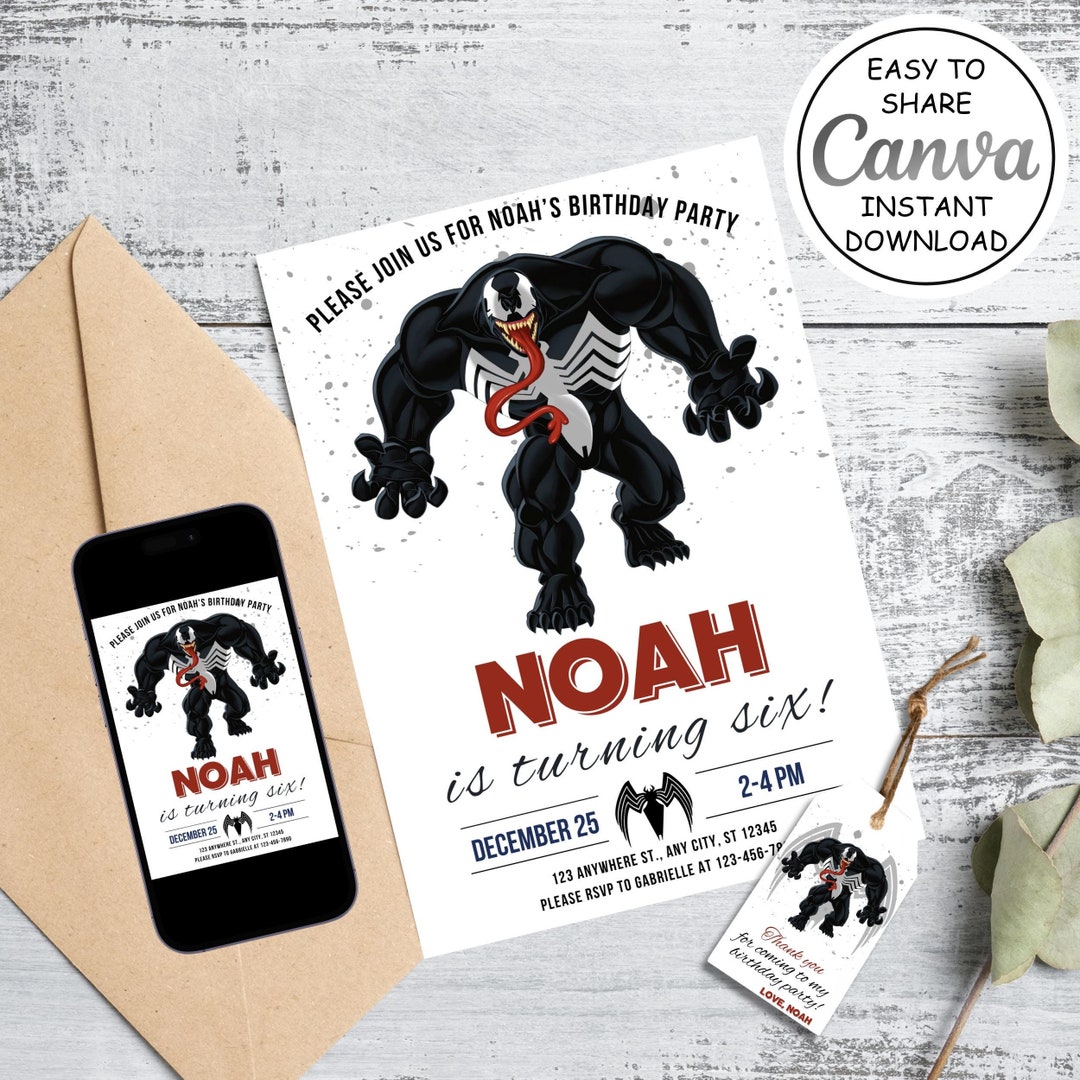 Editable Venom Birthday Invitation Template - Printable Venom Birthday ...