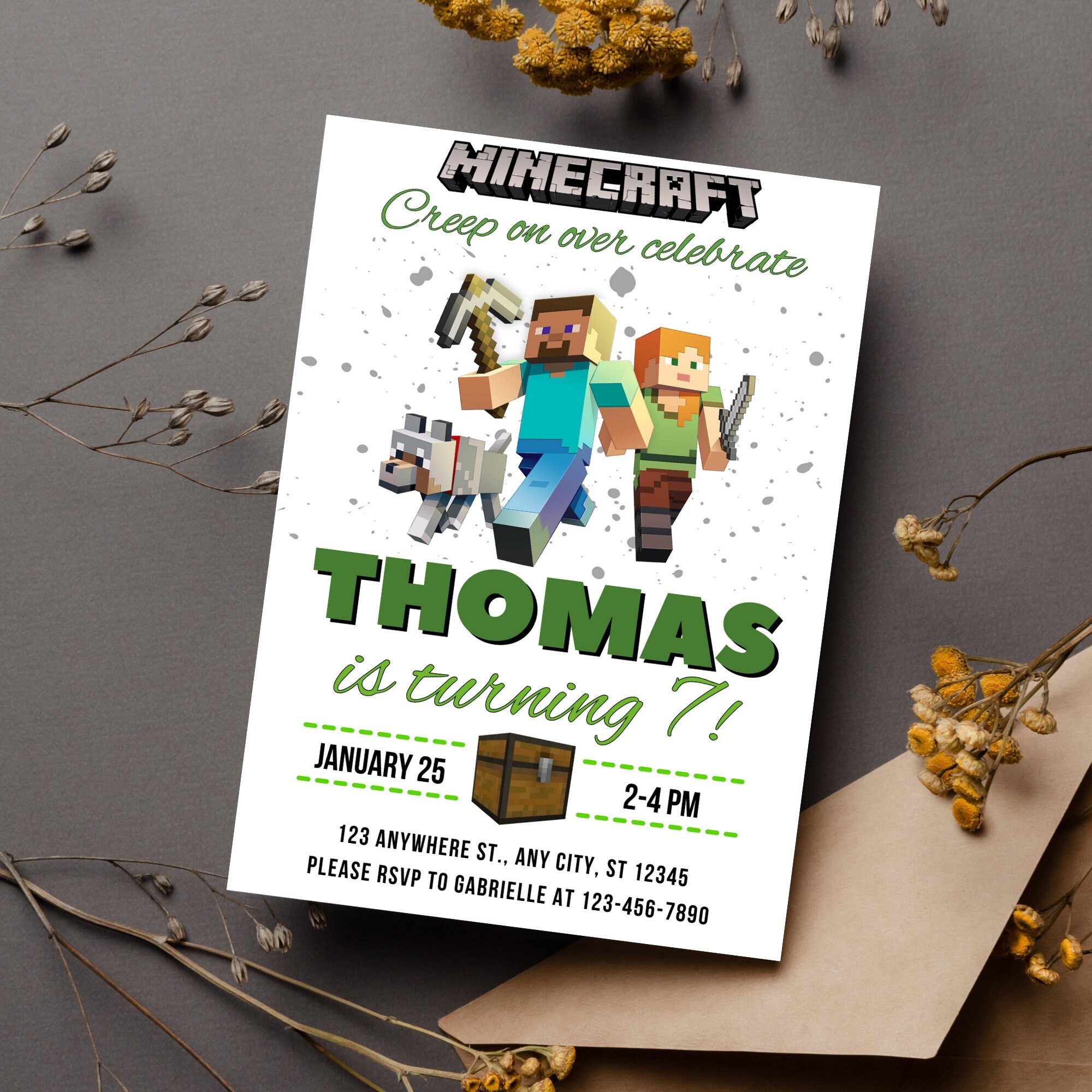 Editable Minecraft Birthday Invitations Template Printable Minecrafter ...