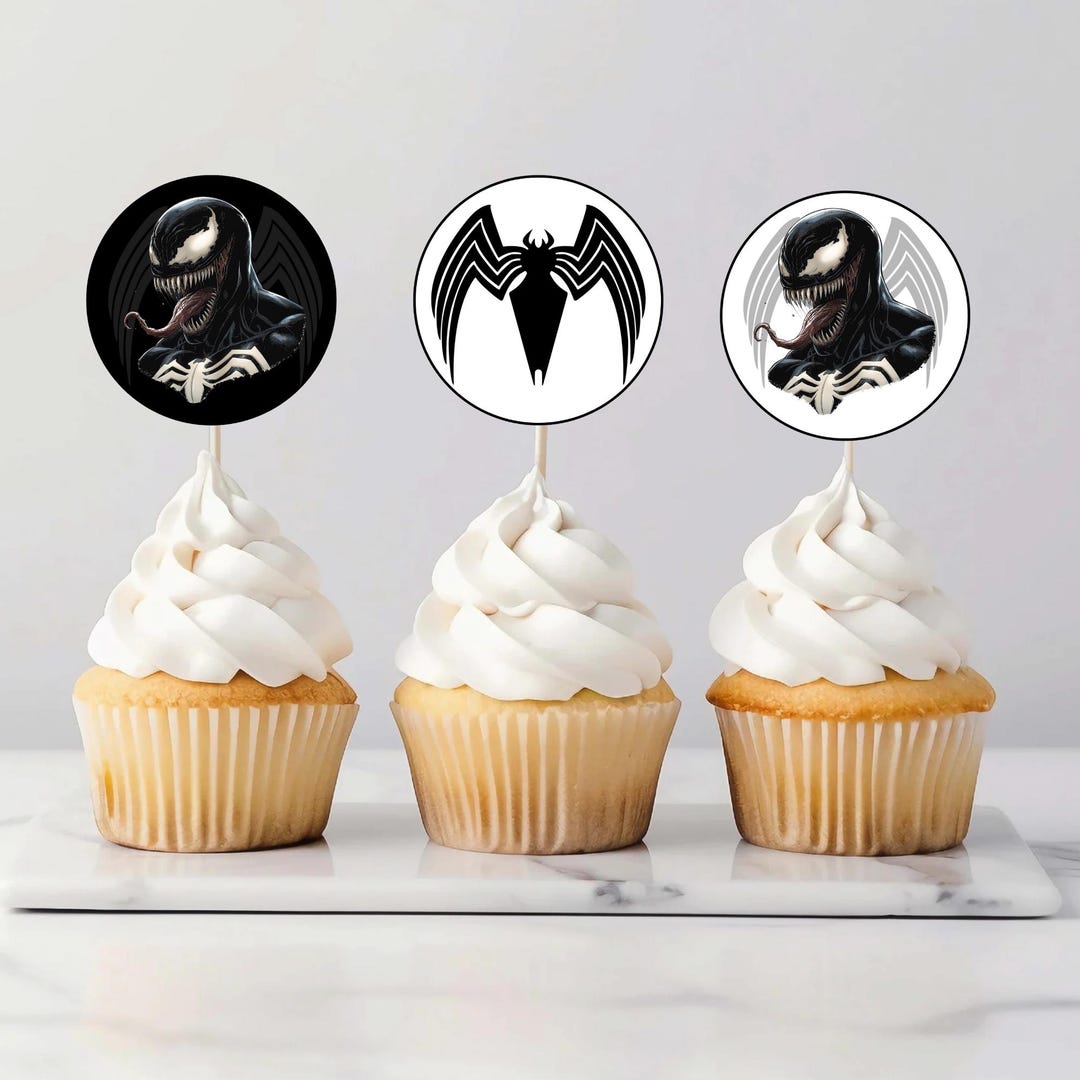 Venom Cupcake Toppers – Printable Superhero Party Decorations – Venom ...