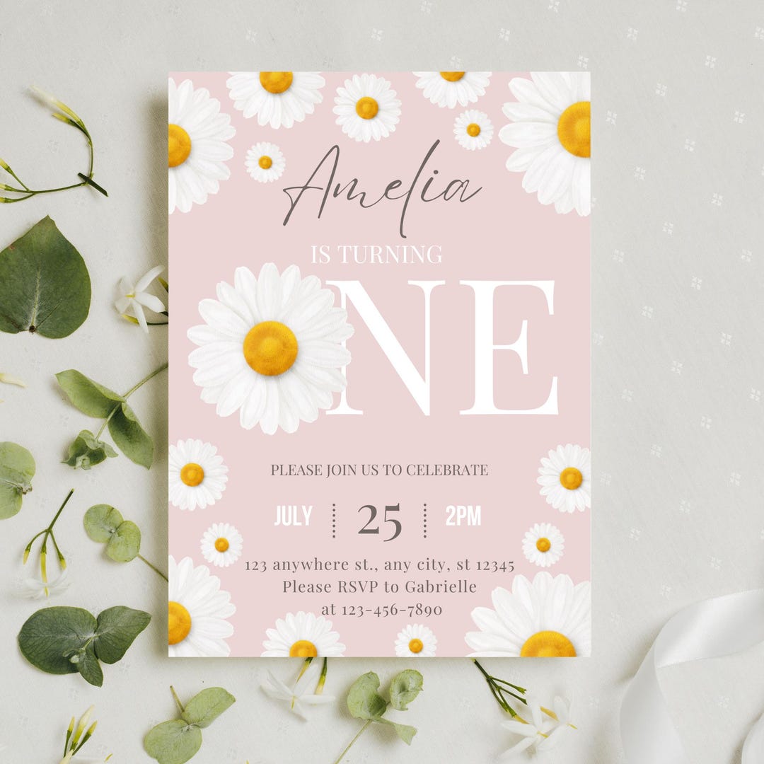 Daisy Birthday Invitation Template - Editable Daisy First Birthday ...