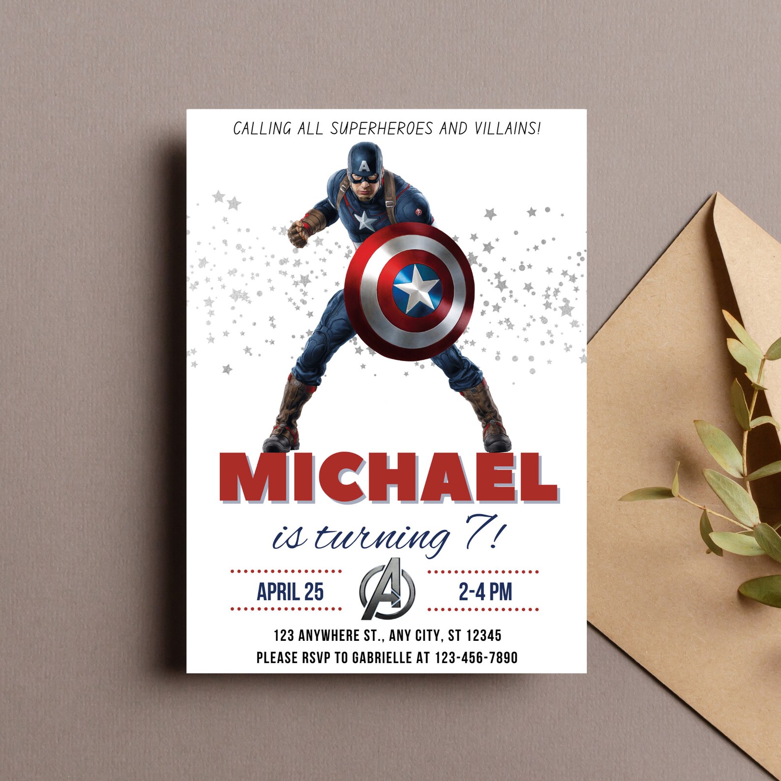 Editable Captain America Birthday Invitations Template - Avengers ...