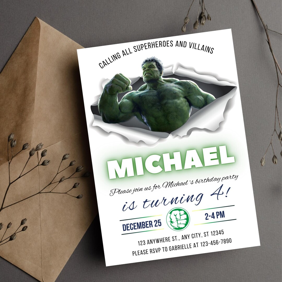 Hulk Birthday Invitation Template - Editable Hulk Birthday Boy Party ...