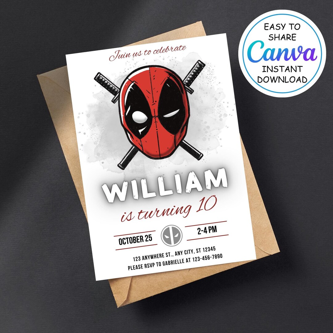 Editable Deadpool Birthday Invitation Template - Printable Superhero ...