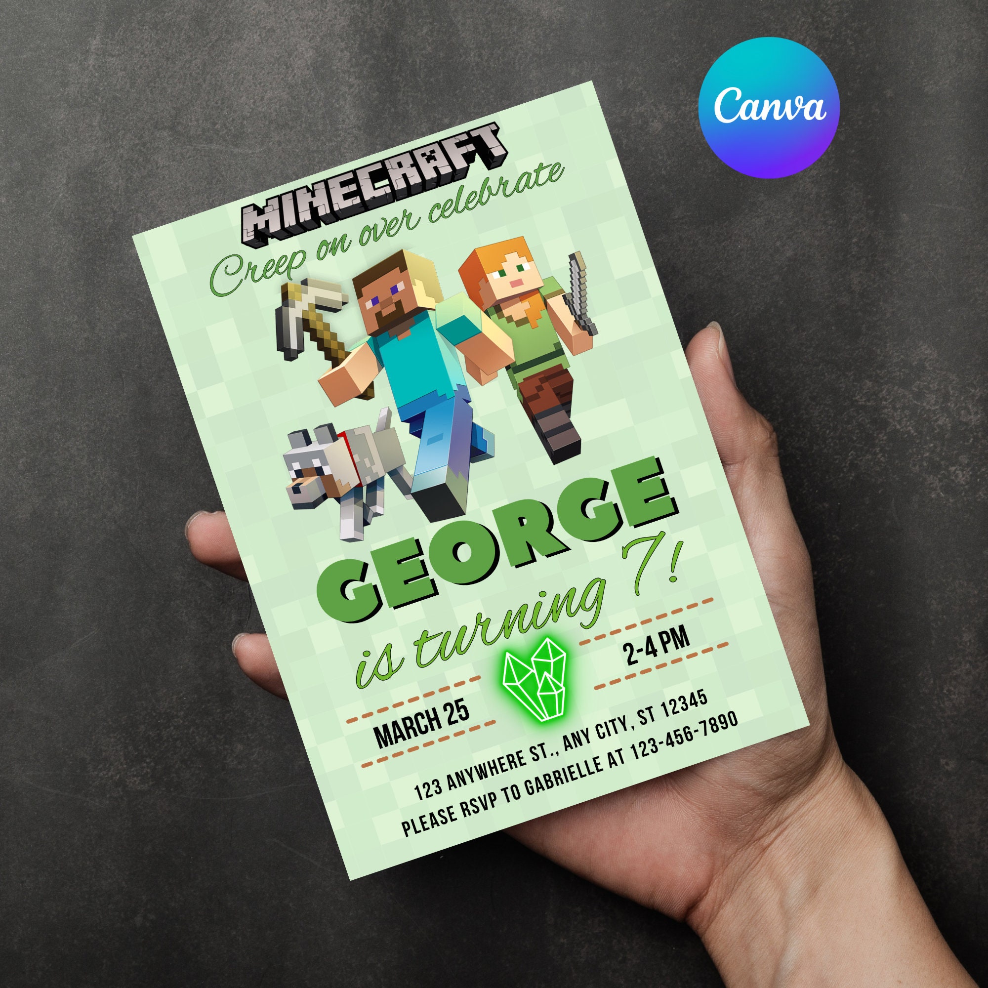 Editable Minecraft Birthday Invitations Template for Canva Printable ...