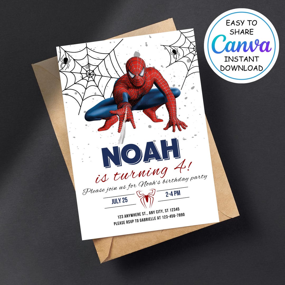 Spiderman Birthday Invitation Template Instant Download - Editable ...