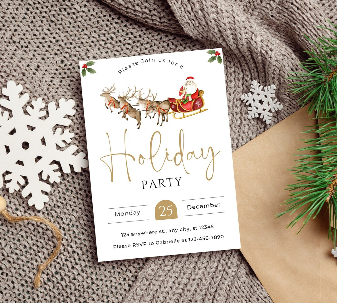 Editable Holiday Party Invitation Template, Printable Christmas Invite ...