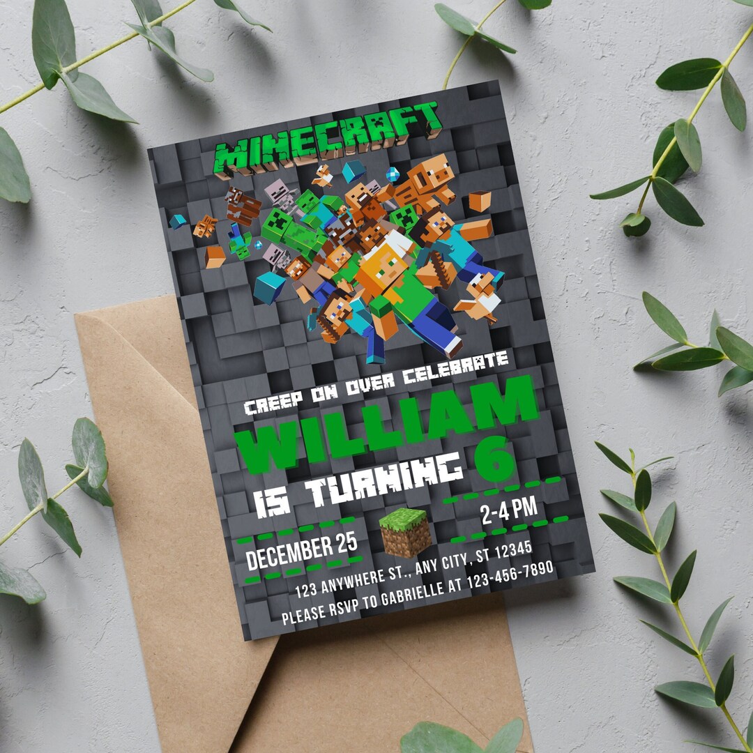 Minecraft Birthday Invitations Template Printable Minecraft Birthday ...