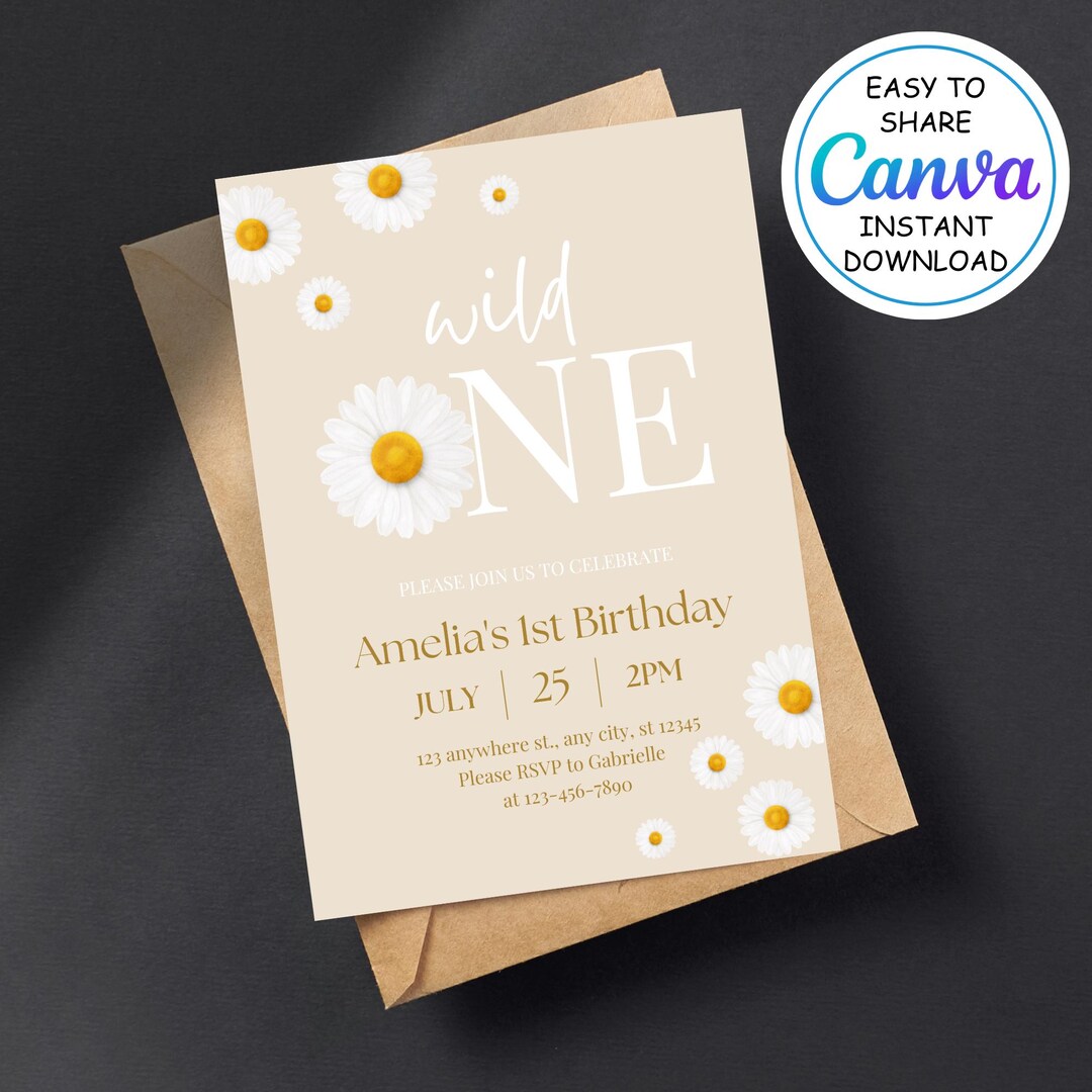 Editable Daisy Birthday Invitation Template - Wild One Daisy 1st ...
