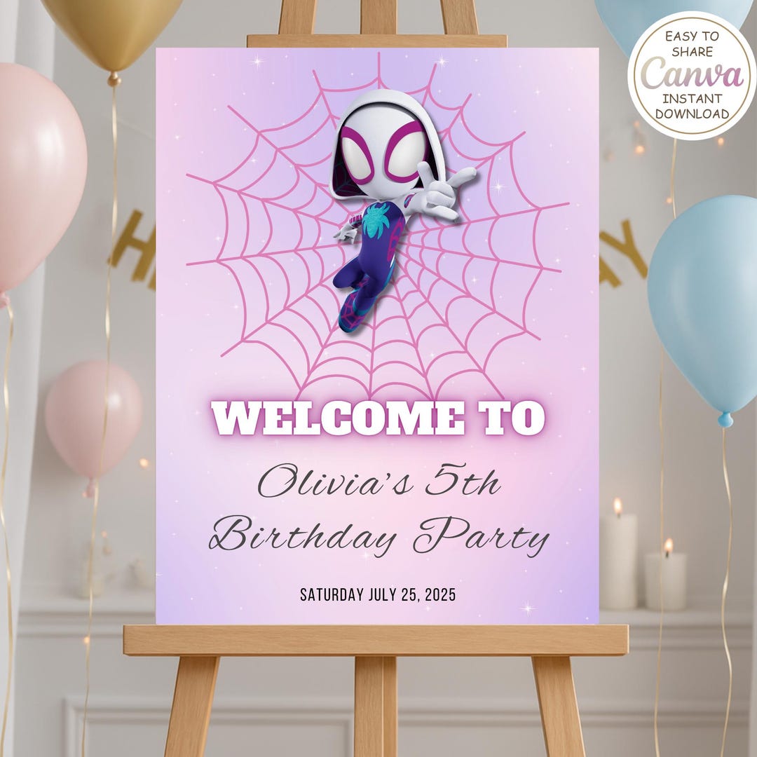 Editable Pink Gwen Stacy Spidey Welcome Sign Template – Ghost Spider ...