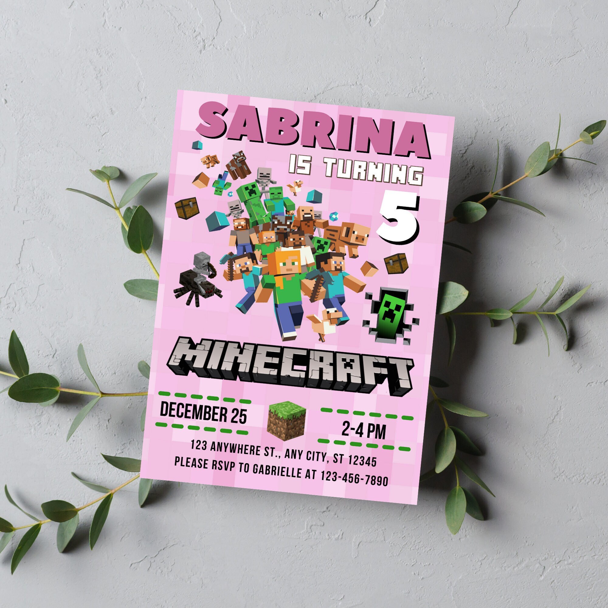 Minecrafter Girl Birthday Invitations Template Instant Download ...