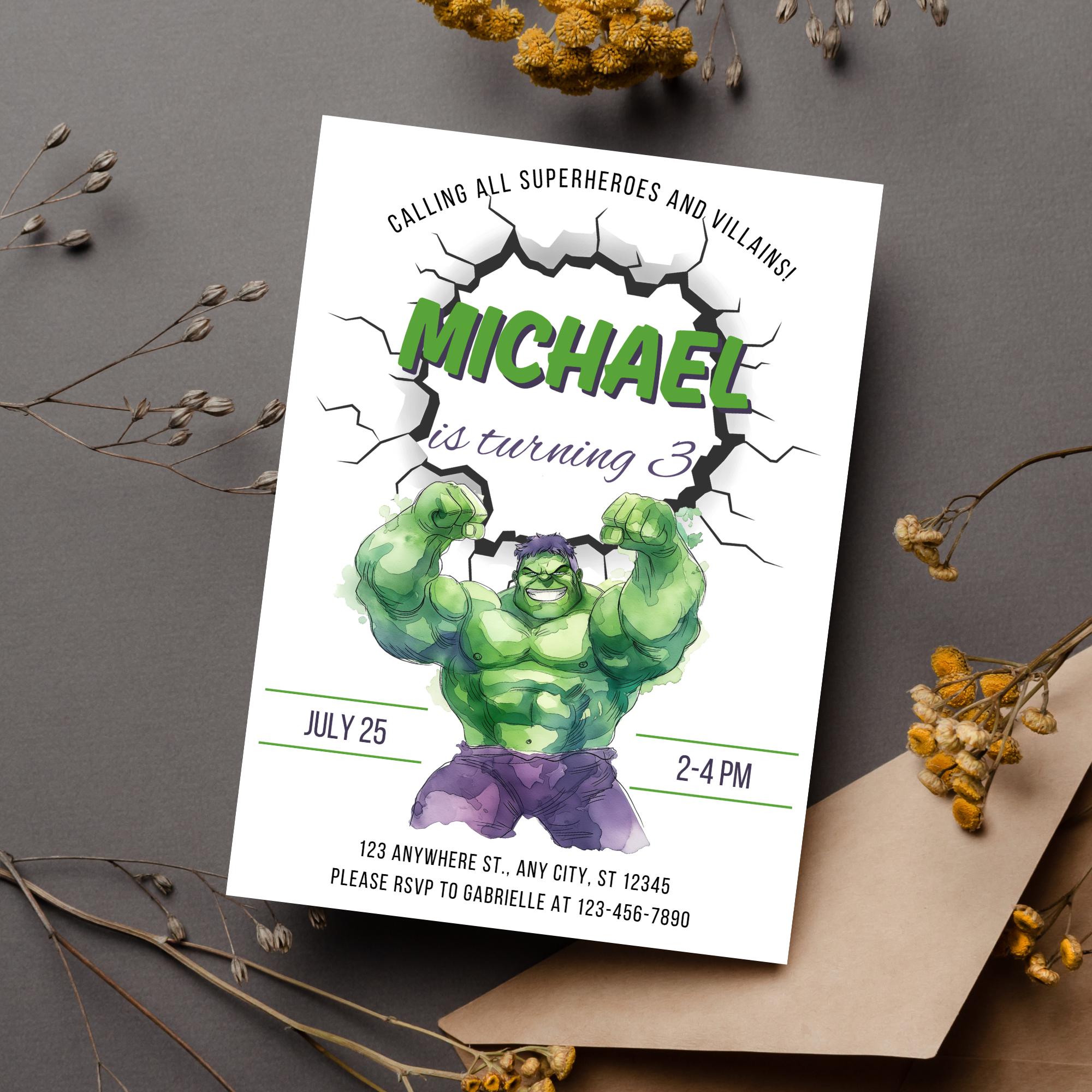 Editable Hulk Birthday Invitation Template Instant Download - Printable ...