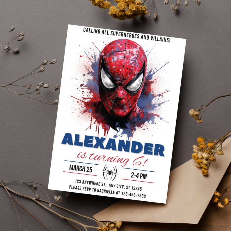 Spiderman Birthday Invitation Template Instant Download Watercolor ...