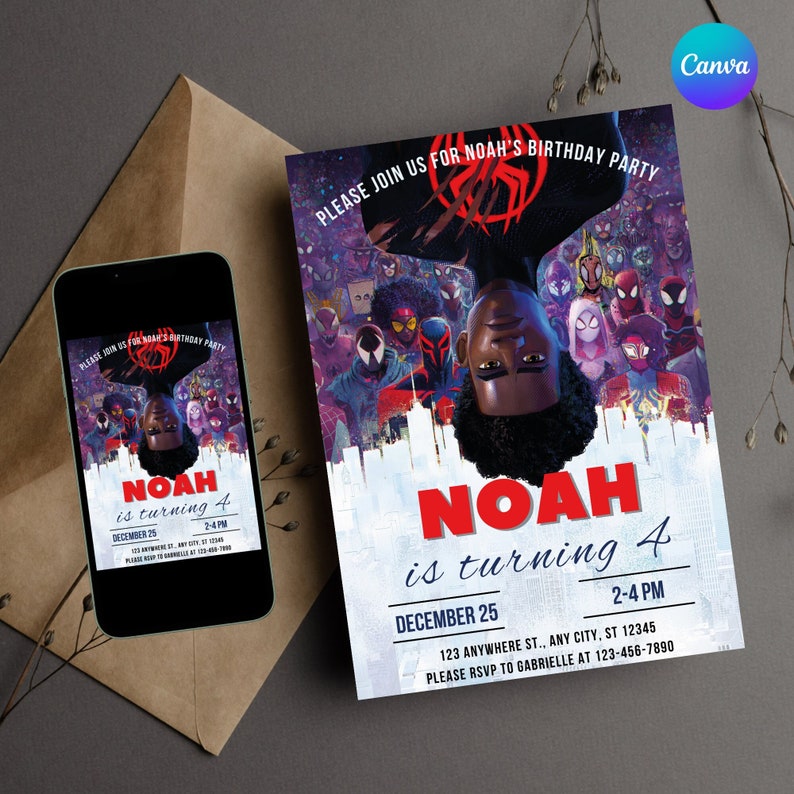 Miles Morales Birthday Invitation Template Instant Download, Printable ...