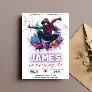 Miles Morales Birthday Invitation Template - Editable Black Spiderman ...