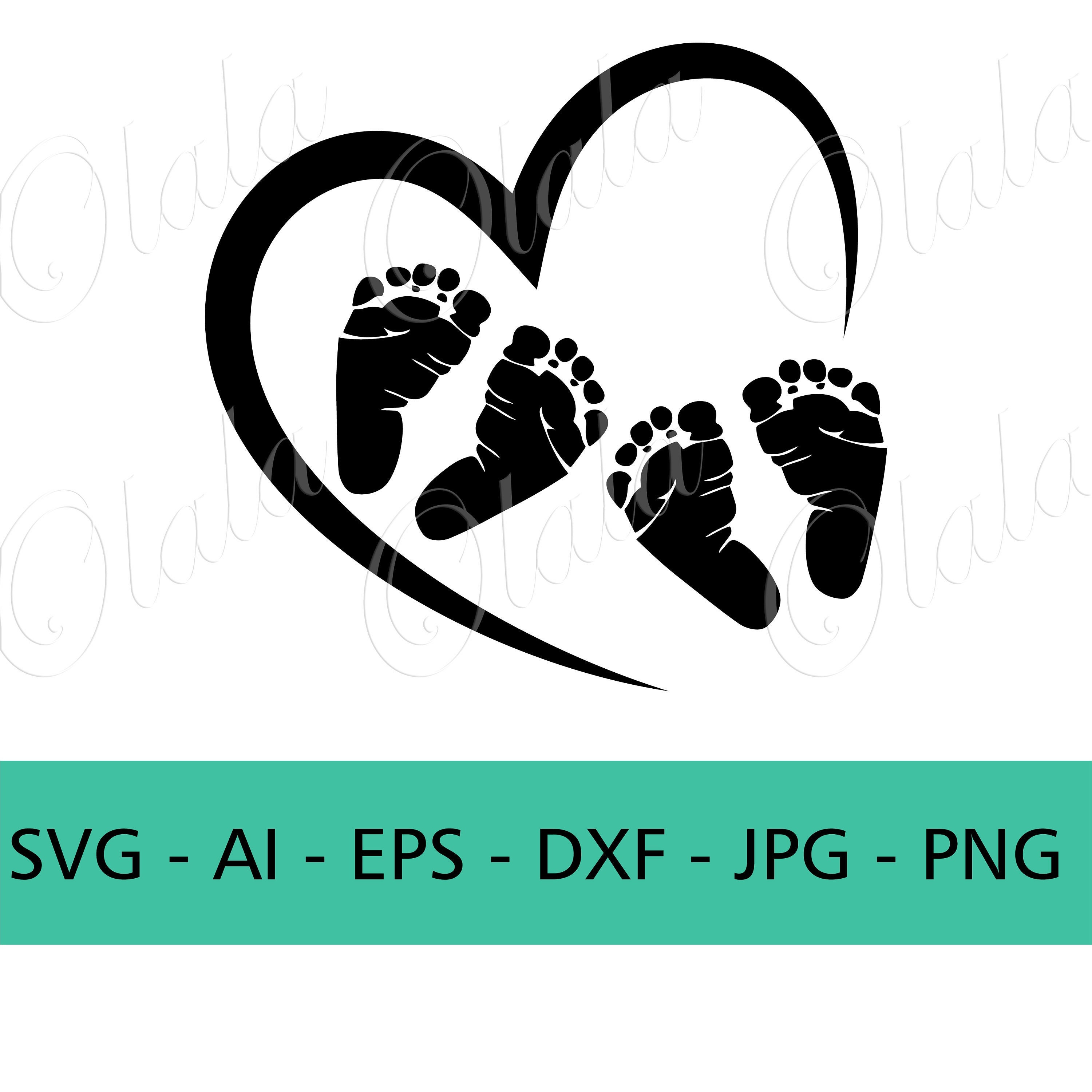 Twins Footprints Digital Instant Download Heart Baby Feet Digital ...
