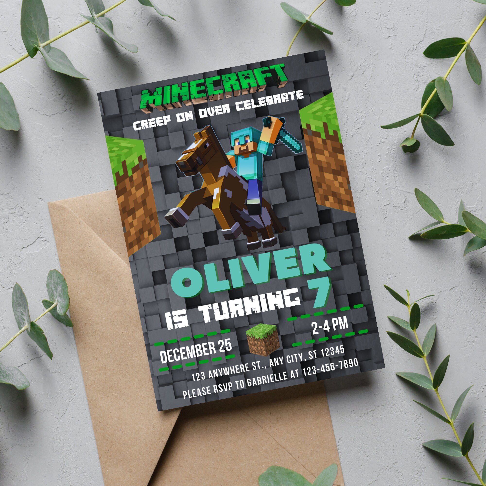Editable Minecraft Birthday Invitations Template Printable Minecrafter ...