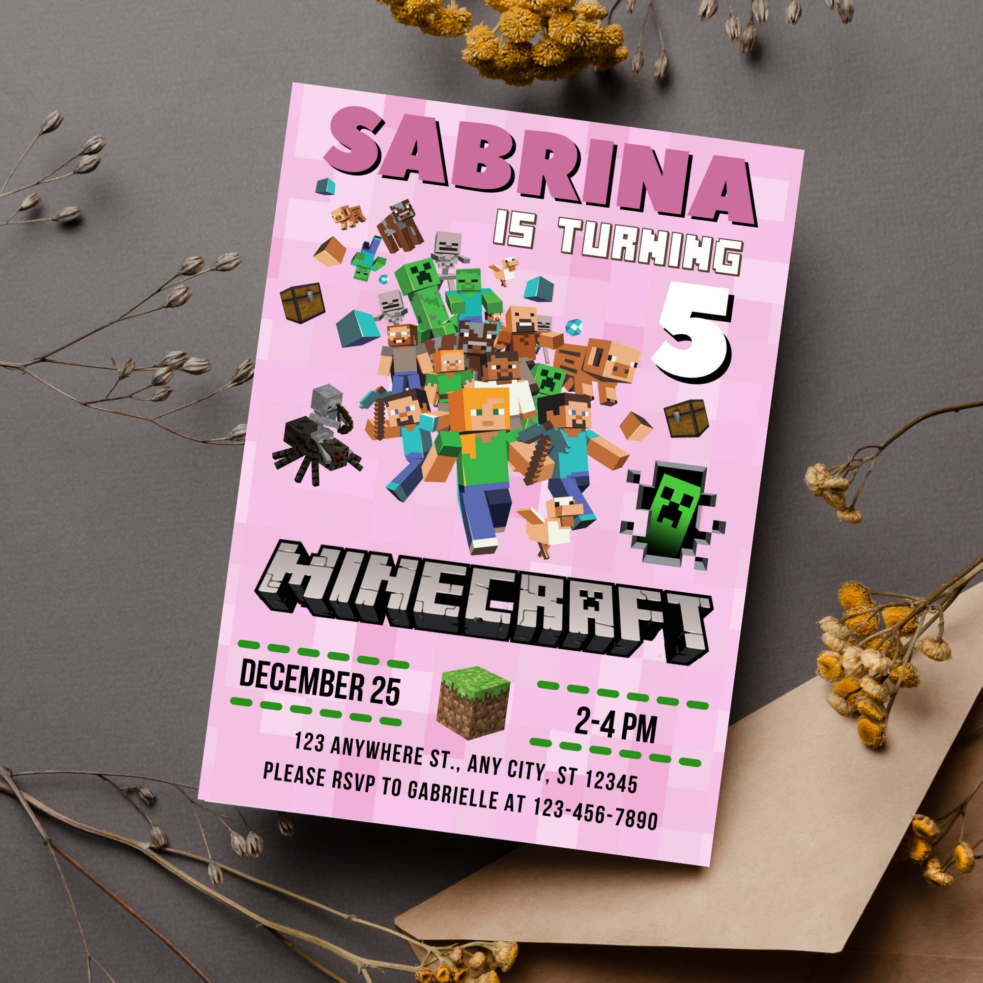 Minecrafter Girl Birthday Invitations Template Instant Download ...