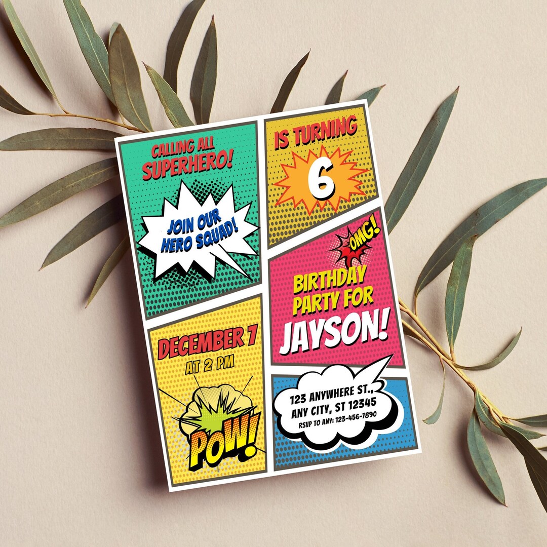 Printable Superheroes Birthday Invitation, Editable Template Superhero ...