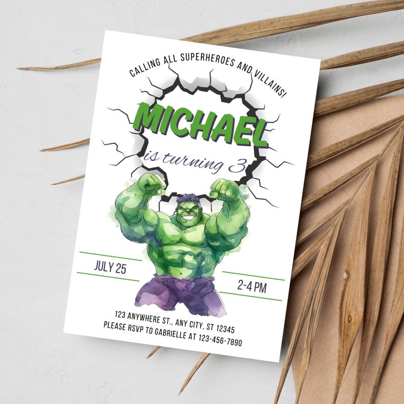 Editable Hulk Birthday Invitation Template Instant Download - Printable ...