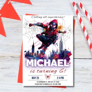 Editable Miles Morales Birthday Invitation Template - Spiderman ...