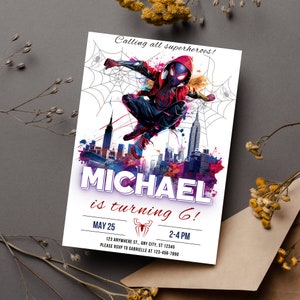 Editable Miles Morales Birthday Invitation Template - Spiderman ...
