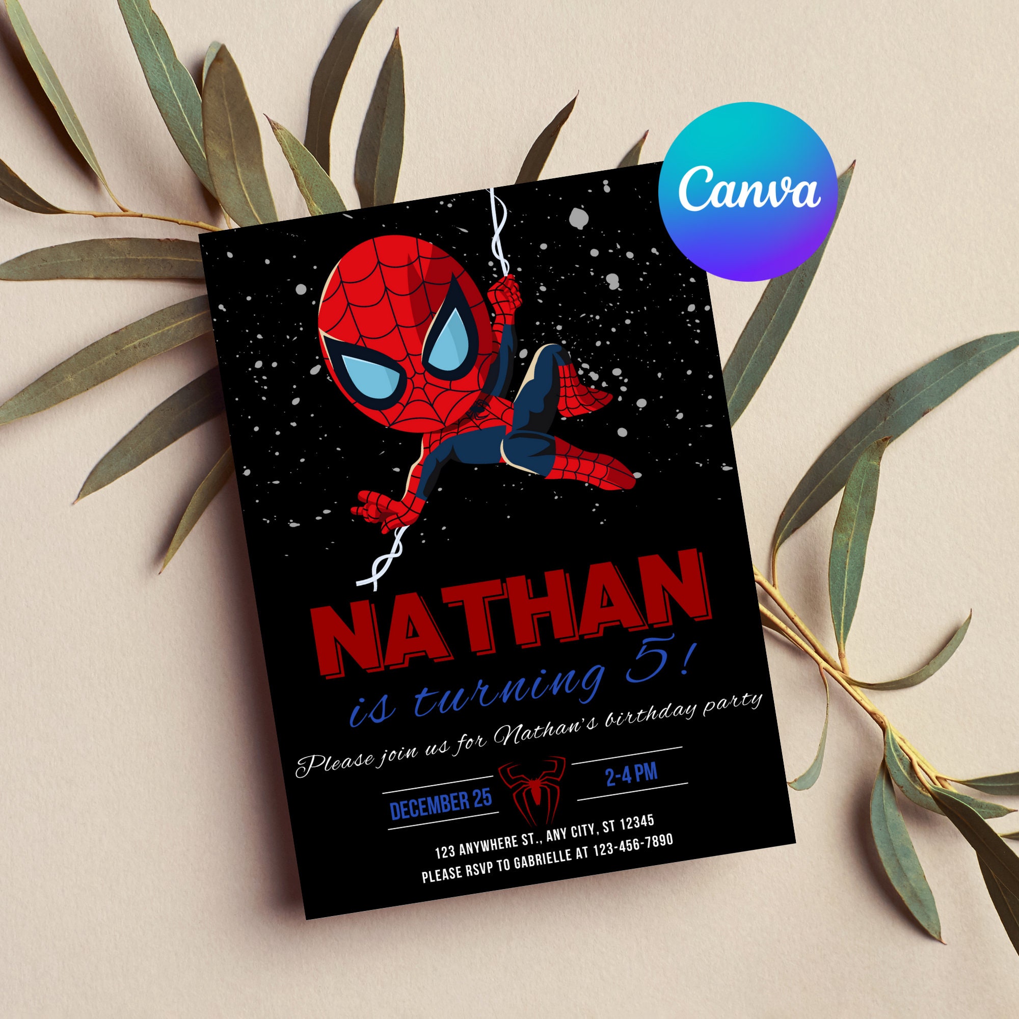 Black Spiderman Birthday Invitation Template Instant Download Editable ...