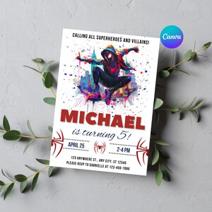 Miles Morales Spiderman Birthday Invitation Template - Editable Spider ...