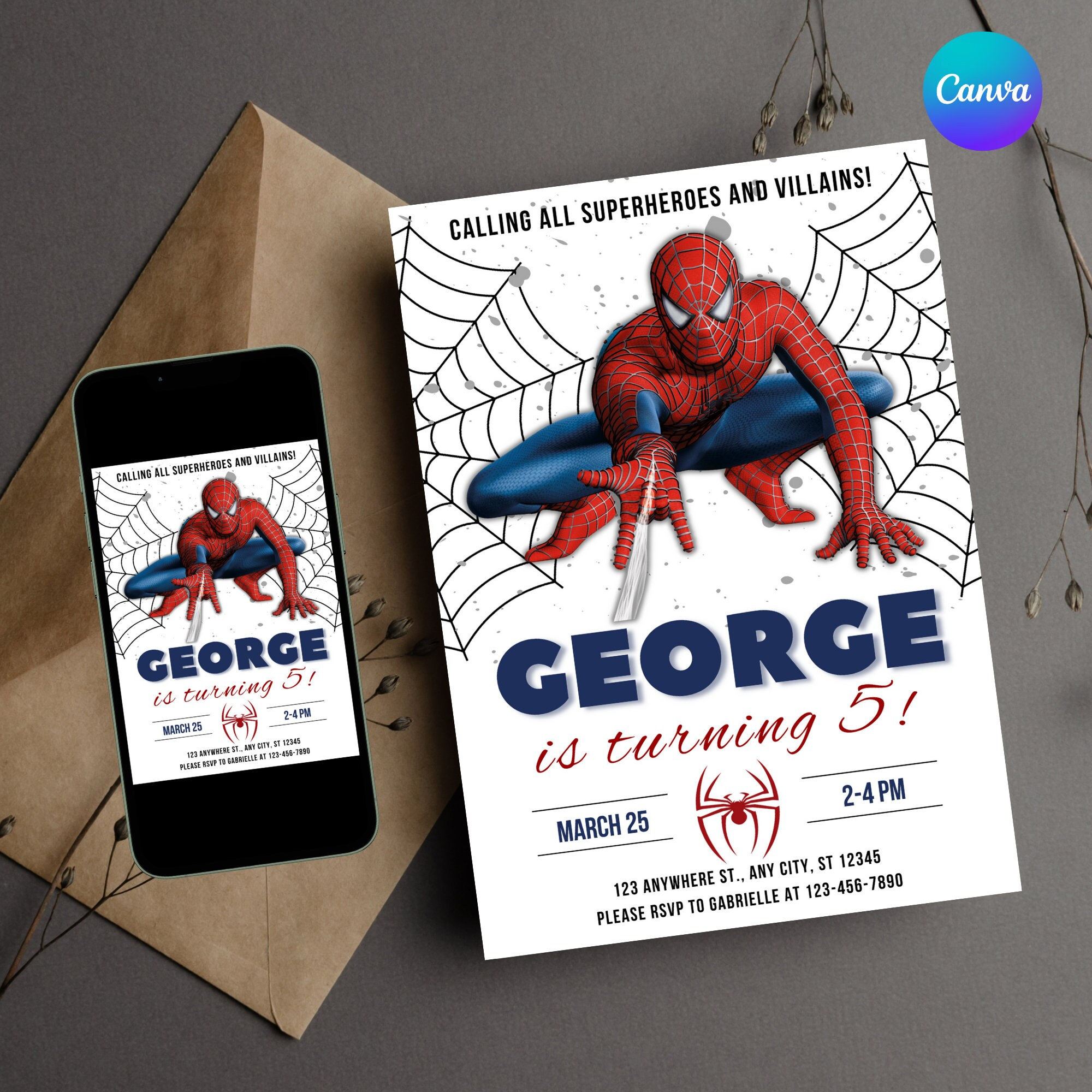 Plantilla de invitación de cumpleaños de Spiderman editable para ...
