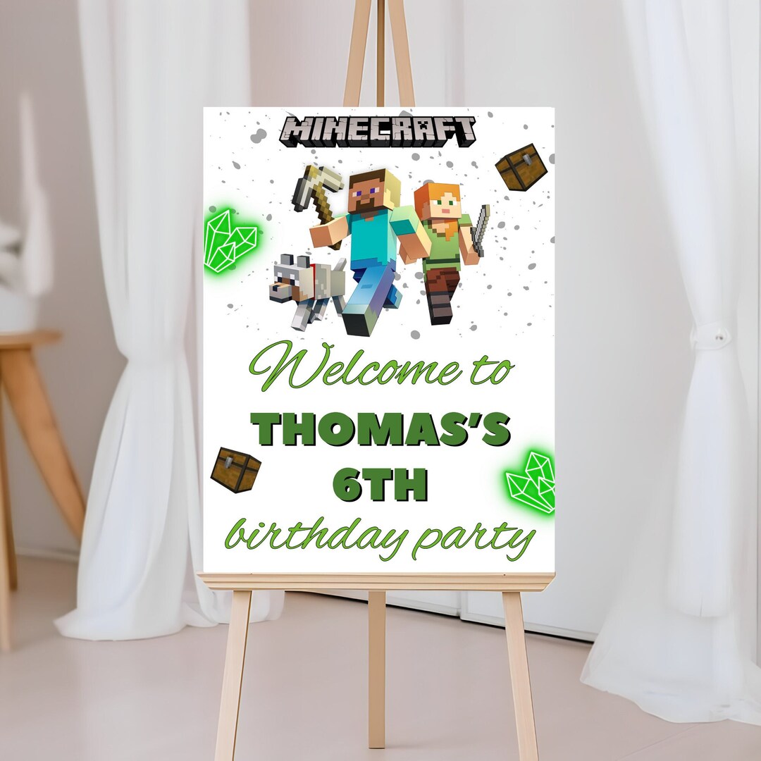 Editable Minecraft Birthday Welcome Sign Printable Minecraft Birthday ...