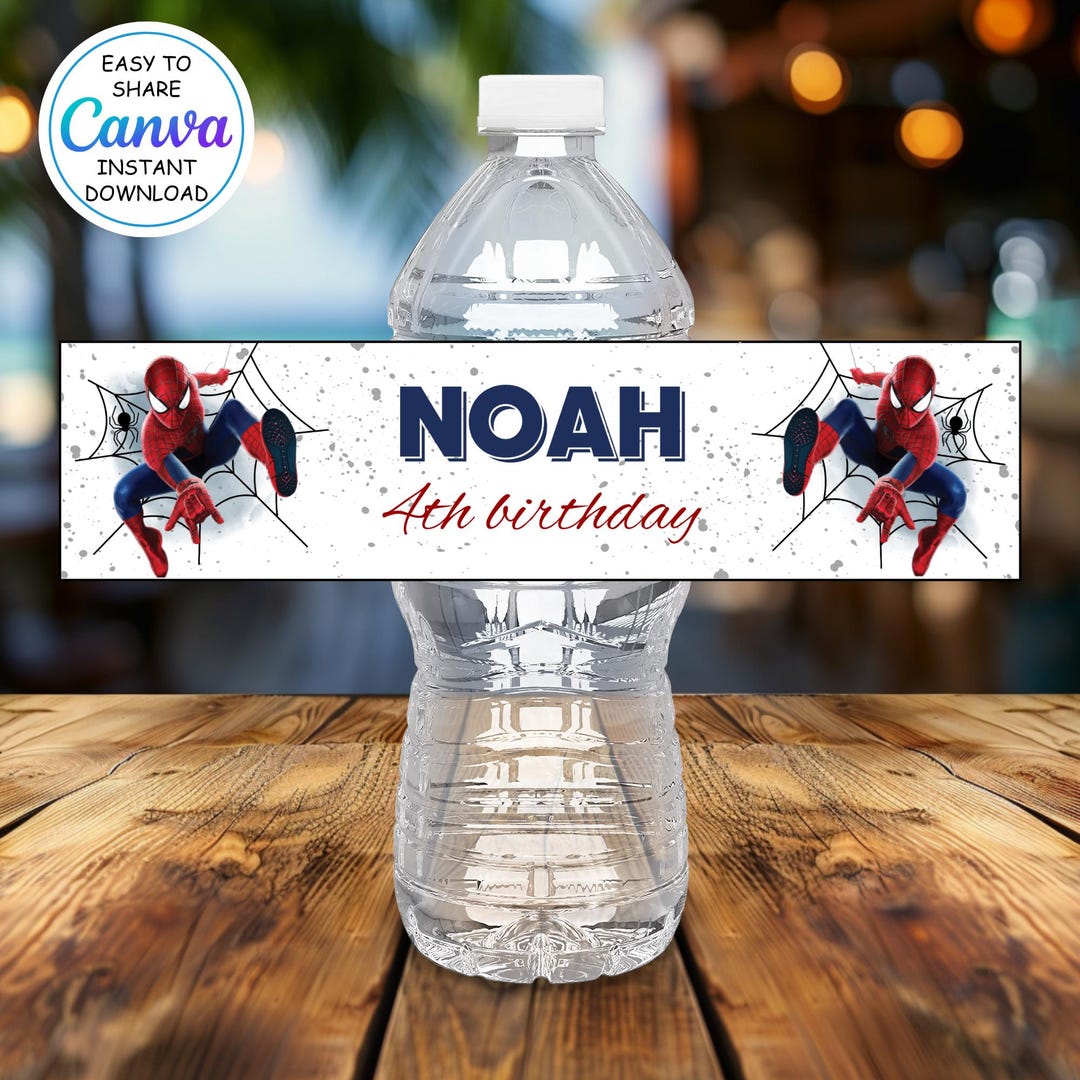 Editable Spider-man Water Bottle Label - Personalized Birthday Party ...