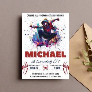 Miles Morales Spiderman Birthday Invitation Template - Editable Spider ...