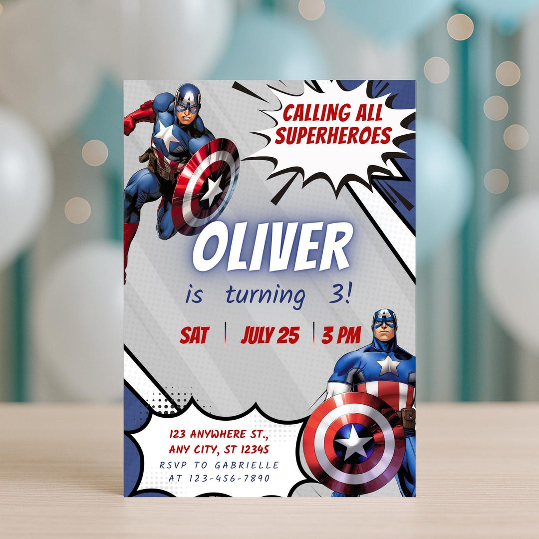 Captain America Birthday Invitation Template - Editable Avengers ...