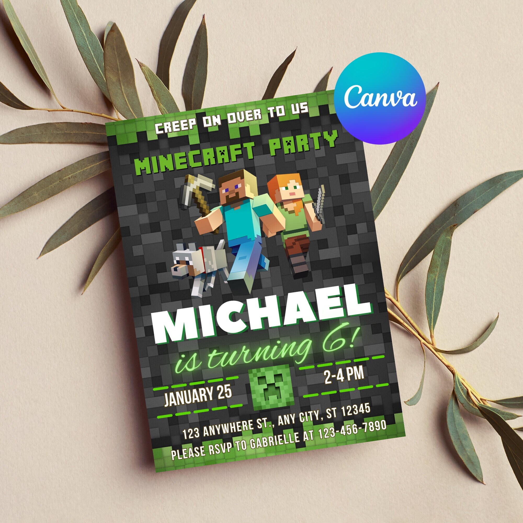 Minecrafter Birthday Invitation Template Instant Download Printable ...