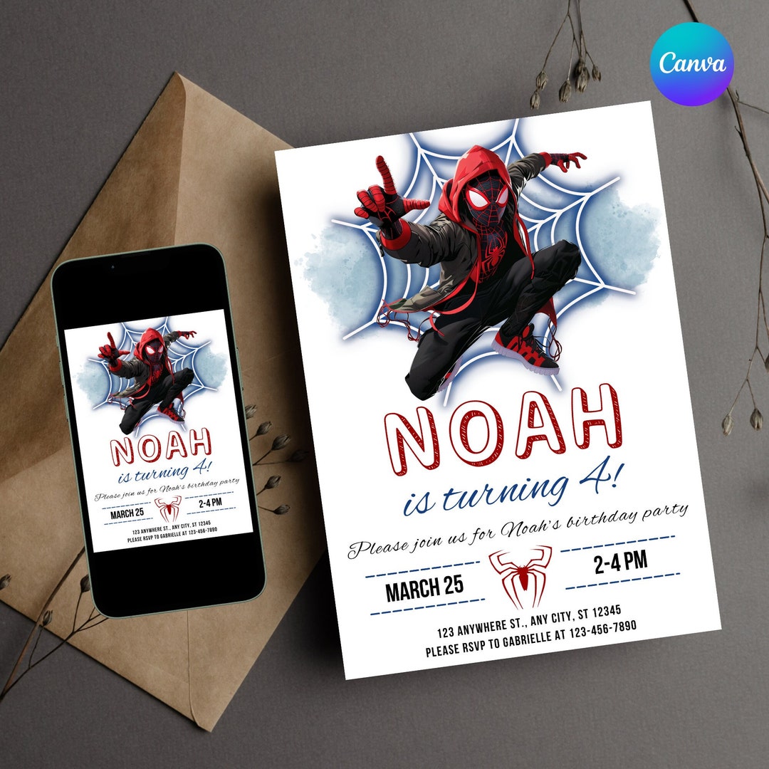 Miles Morales Spiderverse Birthday Invitation Template - Editable ...