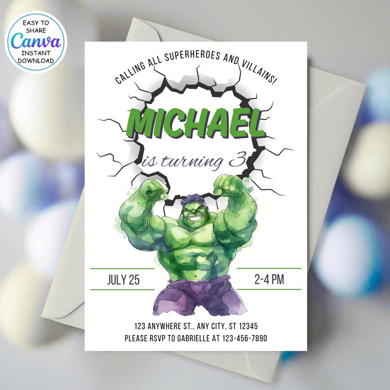 Editable Hulk Birthday Invitation Template Instant Download - Printable ...