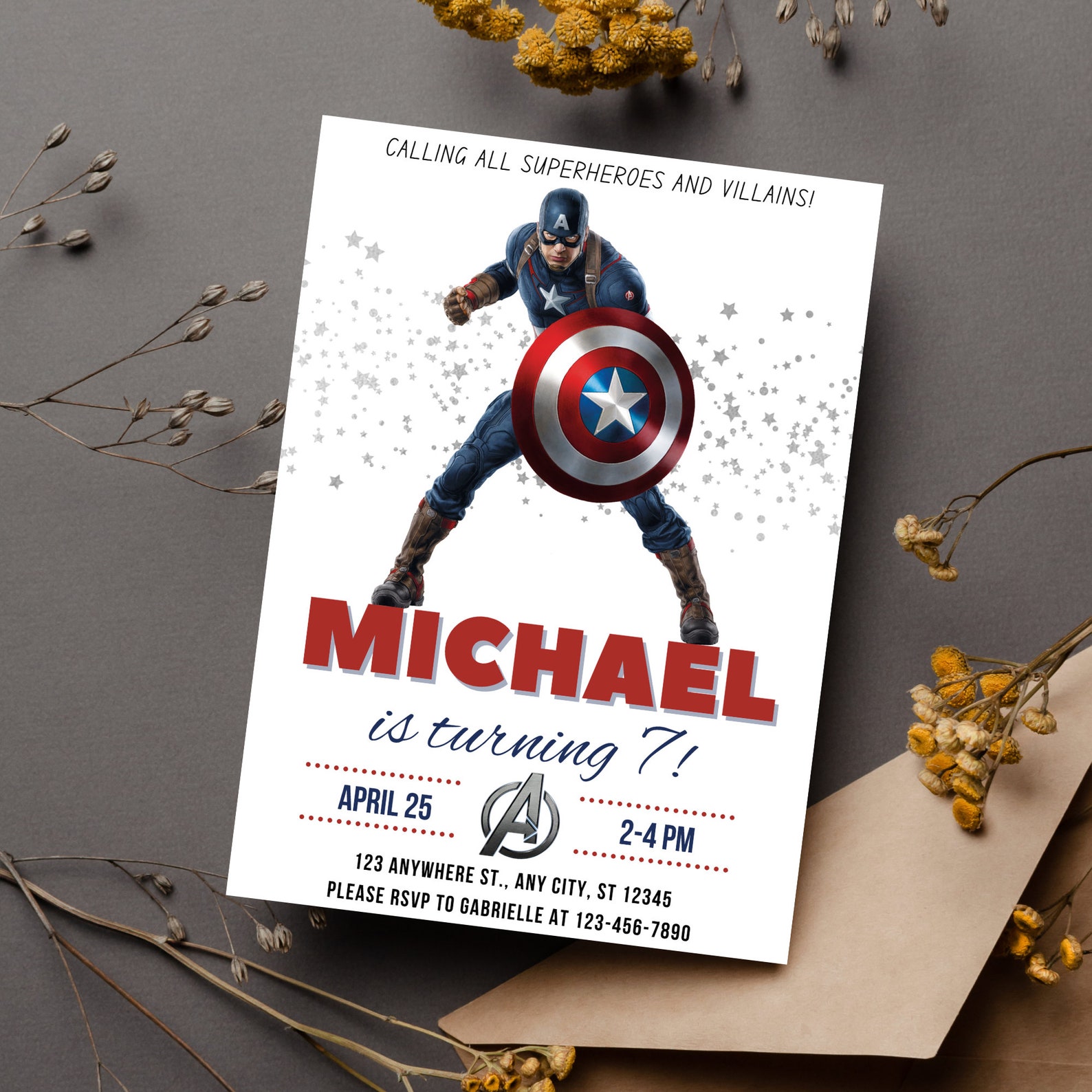 Editable Captain America Birthday Invitations Template - Avengers ...
