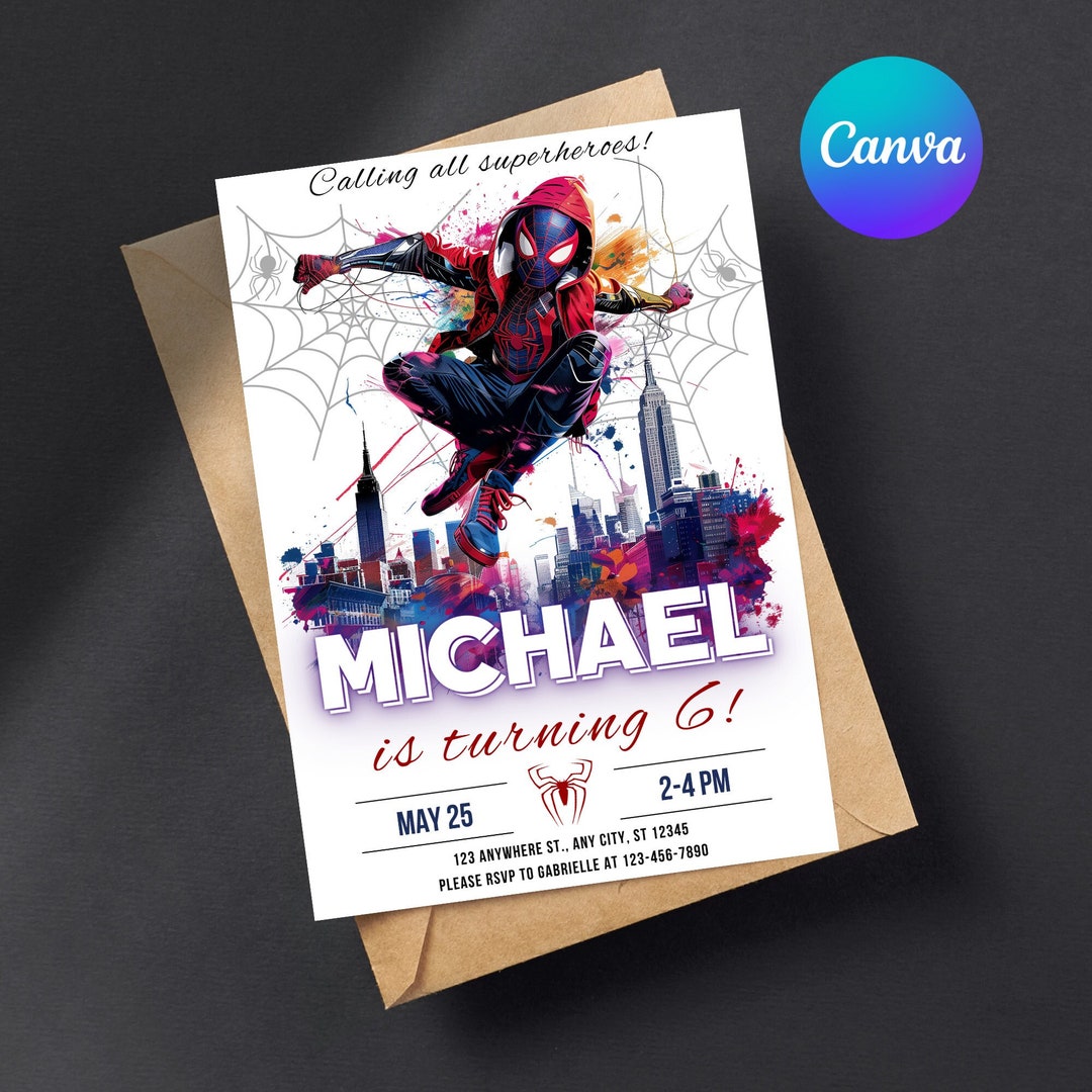 Editable Miles Morales Birthday Invitation Template - Spiderman ...