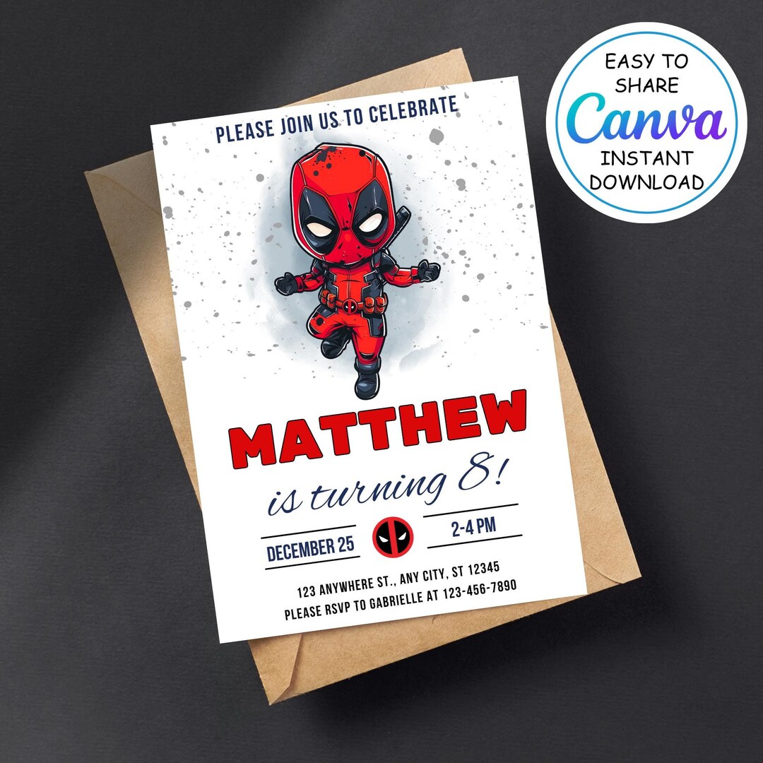 Deadpool Birthday Invitation Template - Editable Deadpool Birthday ...