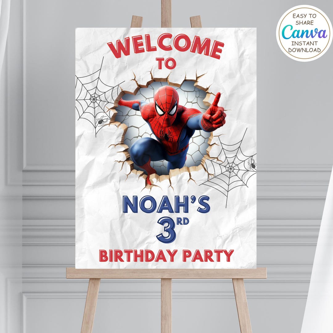 Spiderman Welcome Sign - Editable Spider Man Welcome Board for Birthday ...