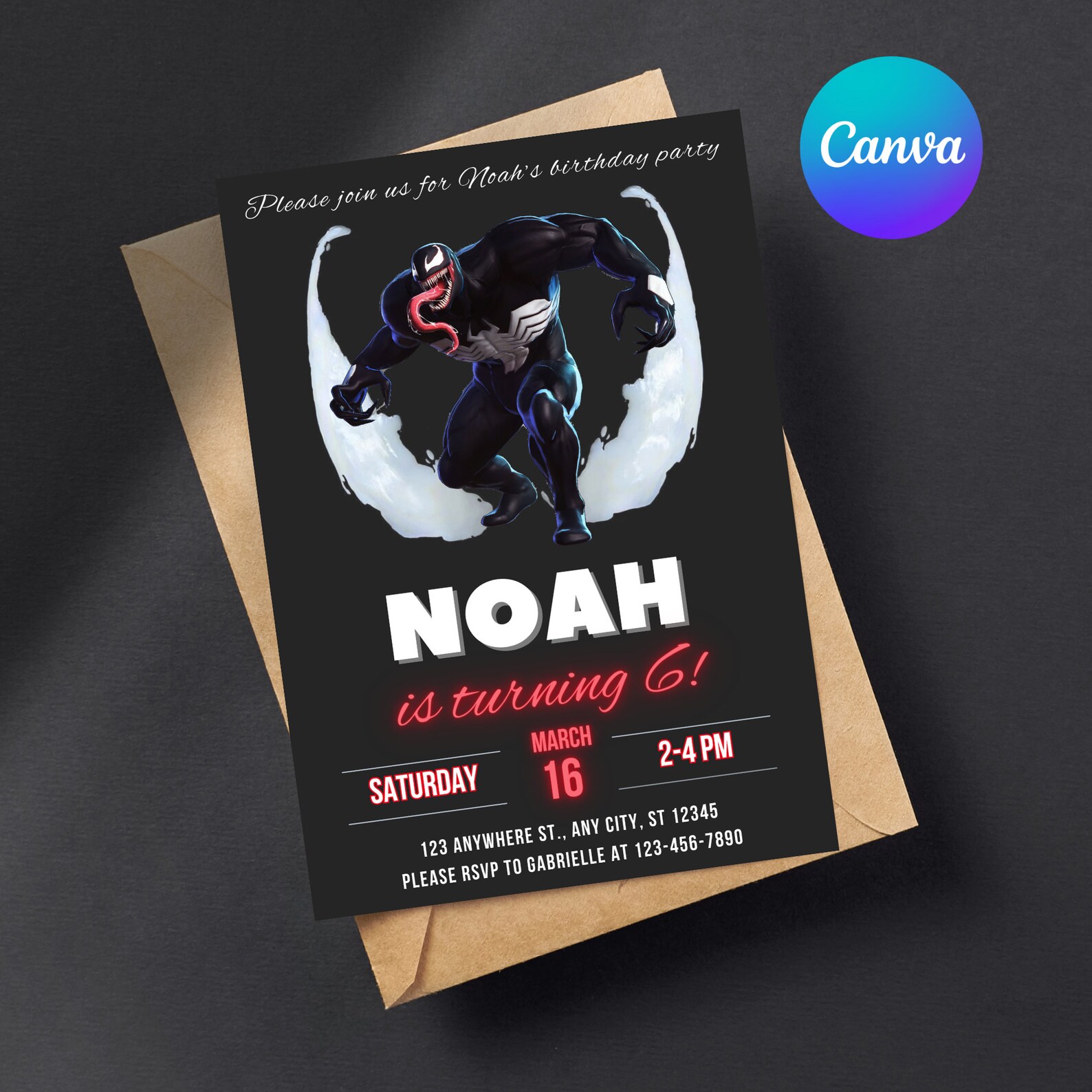 Venom Invitation Birthday Template Printable Superhero Birthday Party ...