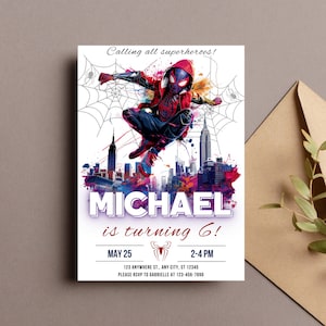 Editable Miles Morales Birthday Invitation Template - Spiderman ...