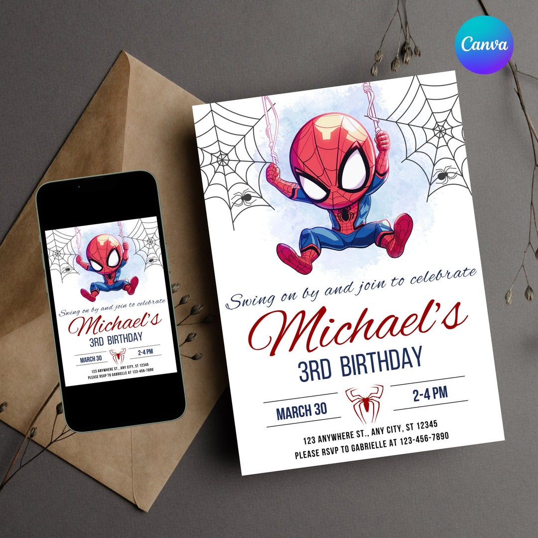 Spiderman Birthday Invitation Template - Editable Kids Birthday Party ...