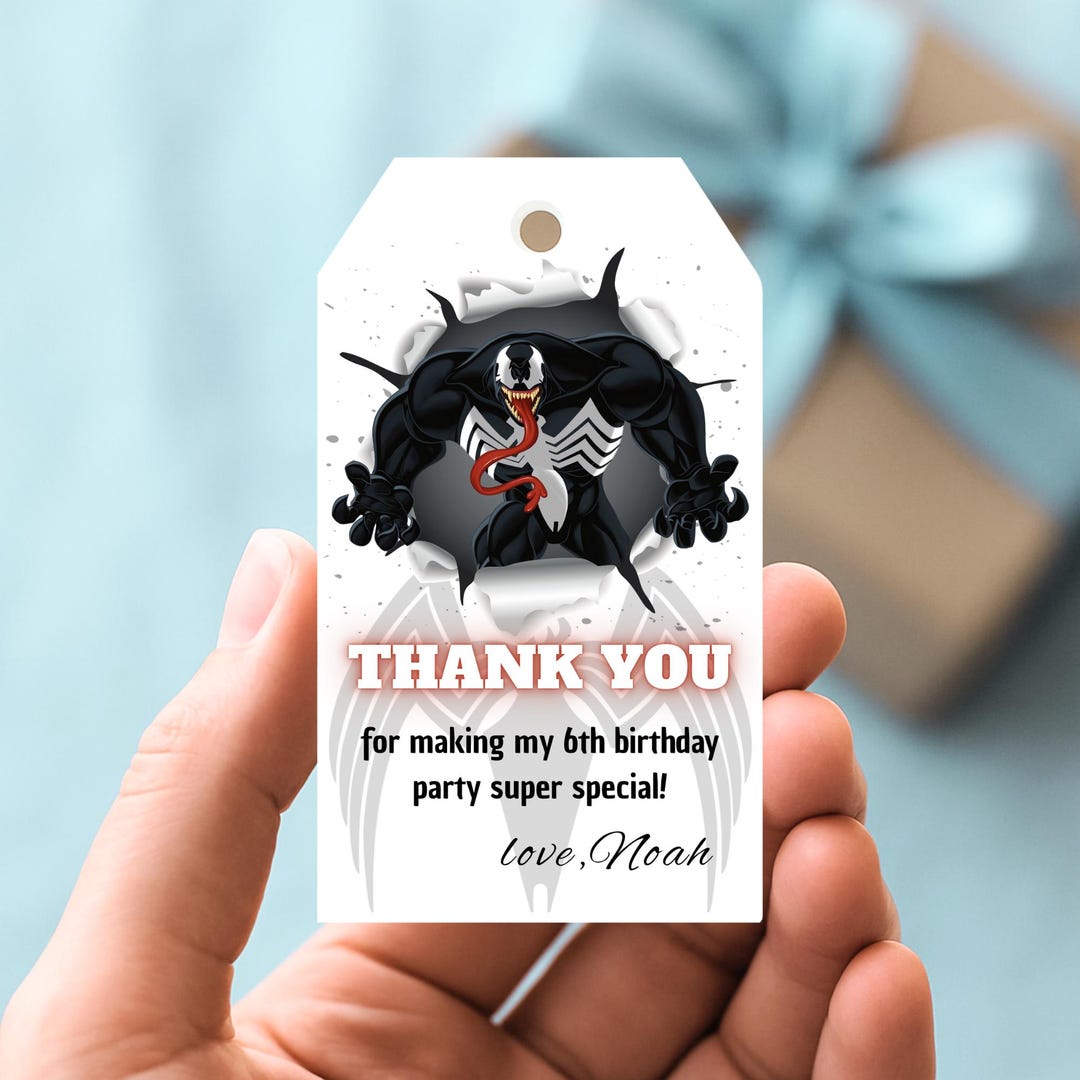 Editable Venom Birthday Favor Tags – Printable Superhero Thank You Tags ...