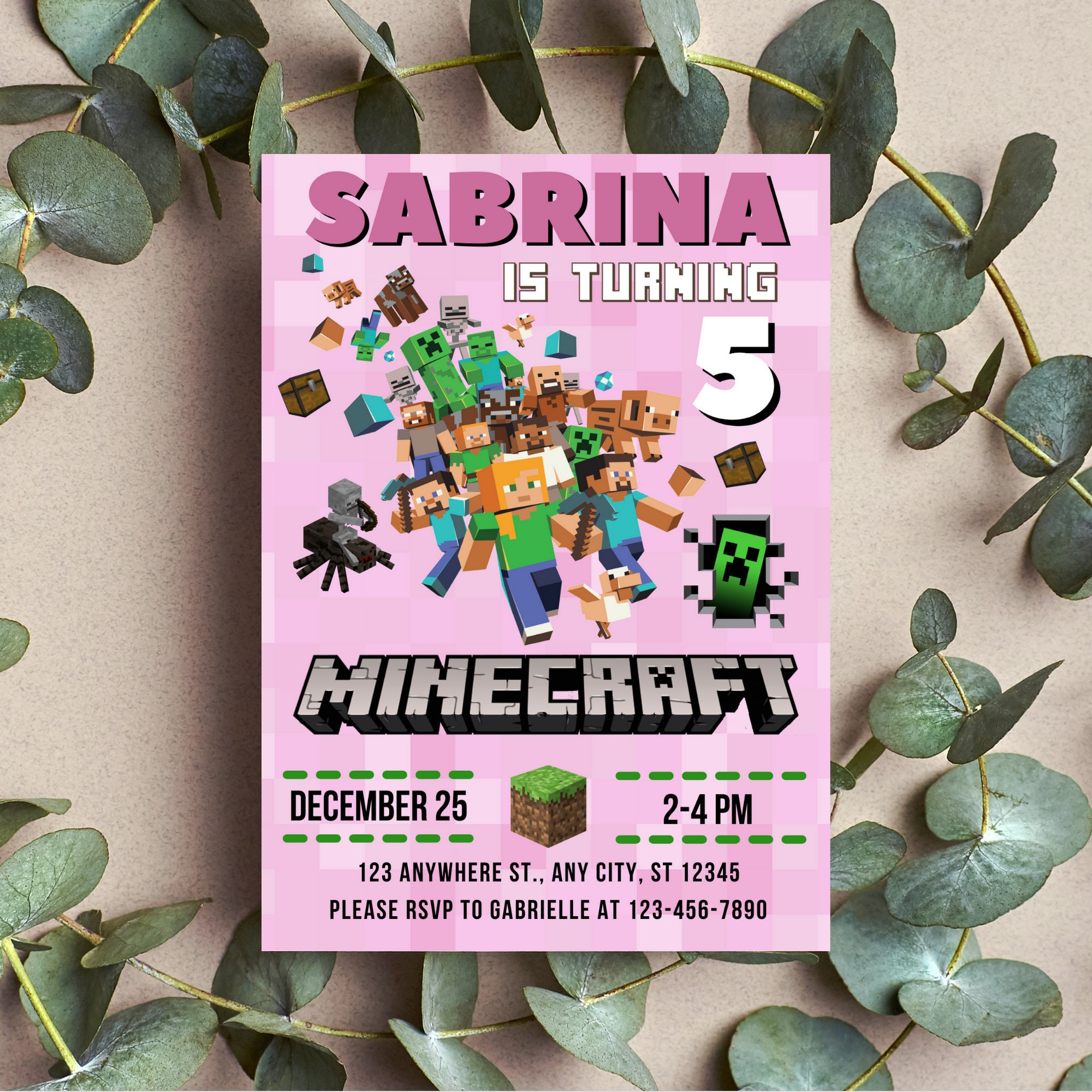 Minecrafter Girl Birthday Invitations Template Instant Download ...