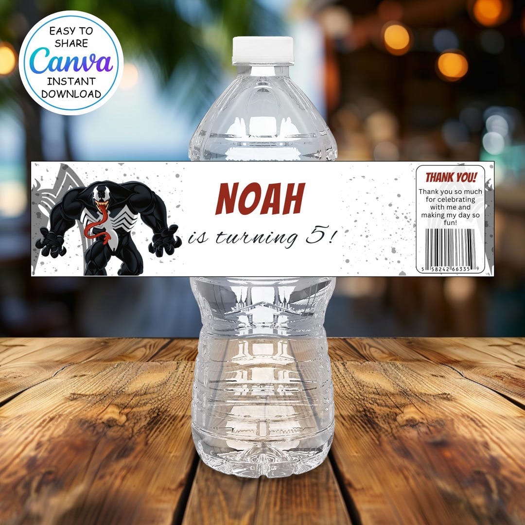 Editable Venom Water Bottle Labels - Venom Boy Birthday Party ...