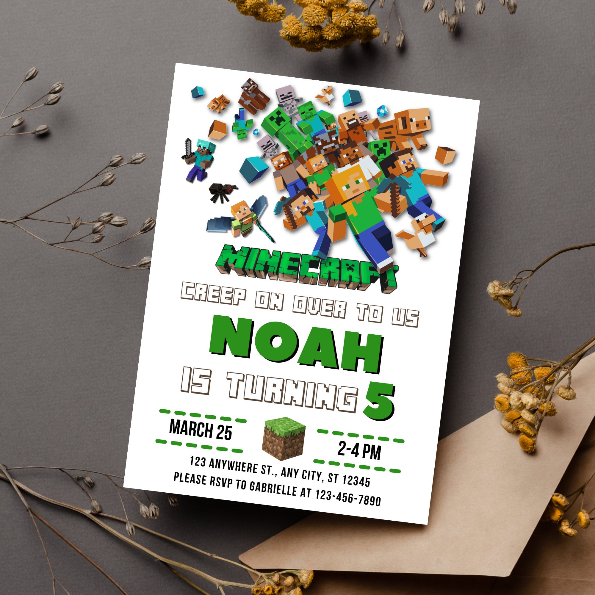 Minecraft Birthday Invitation Template Editable Minecrafter Birthday ...