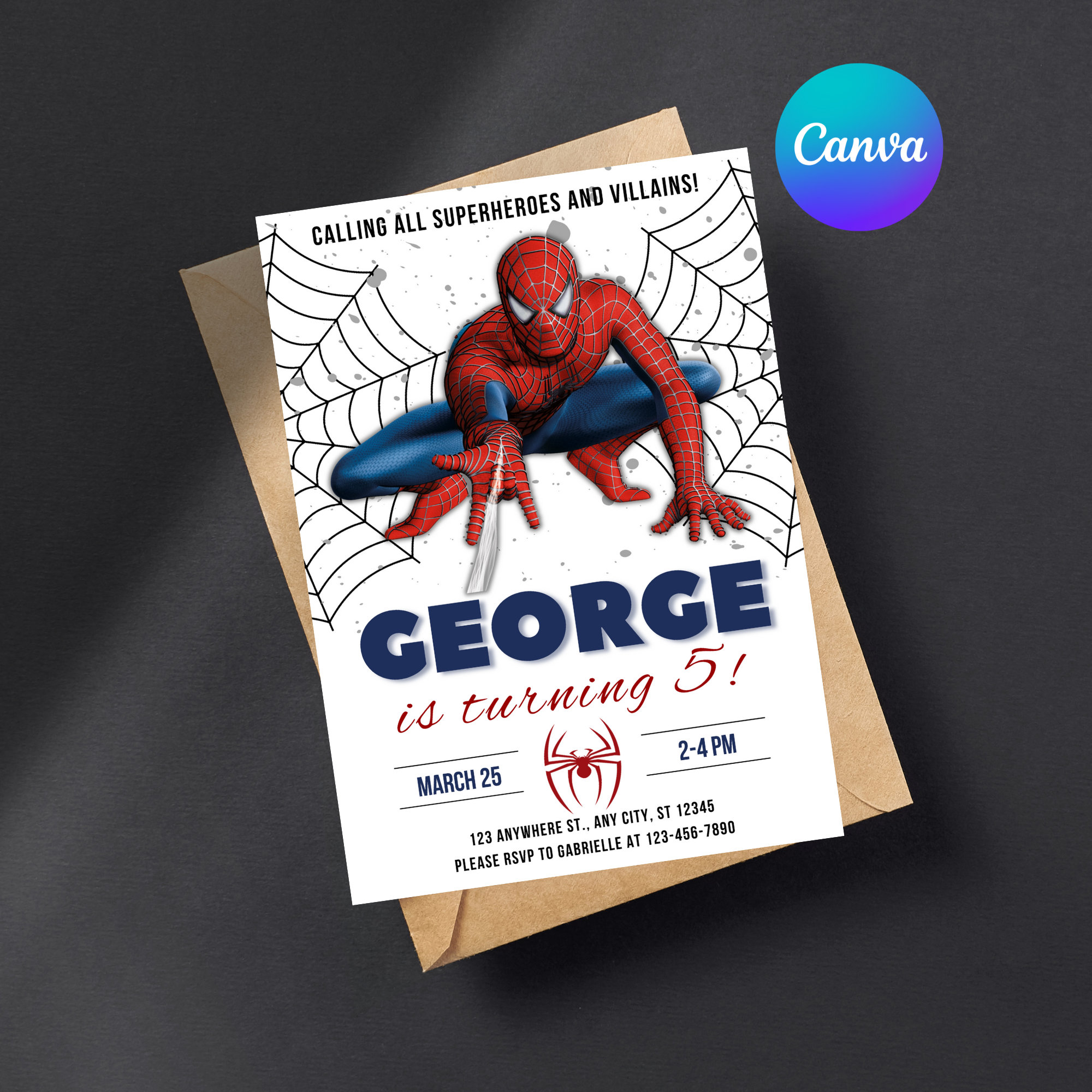 Plantilla editable de invitación de cumpleaños de Spiderman Descarga ...