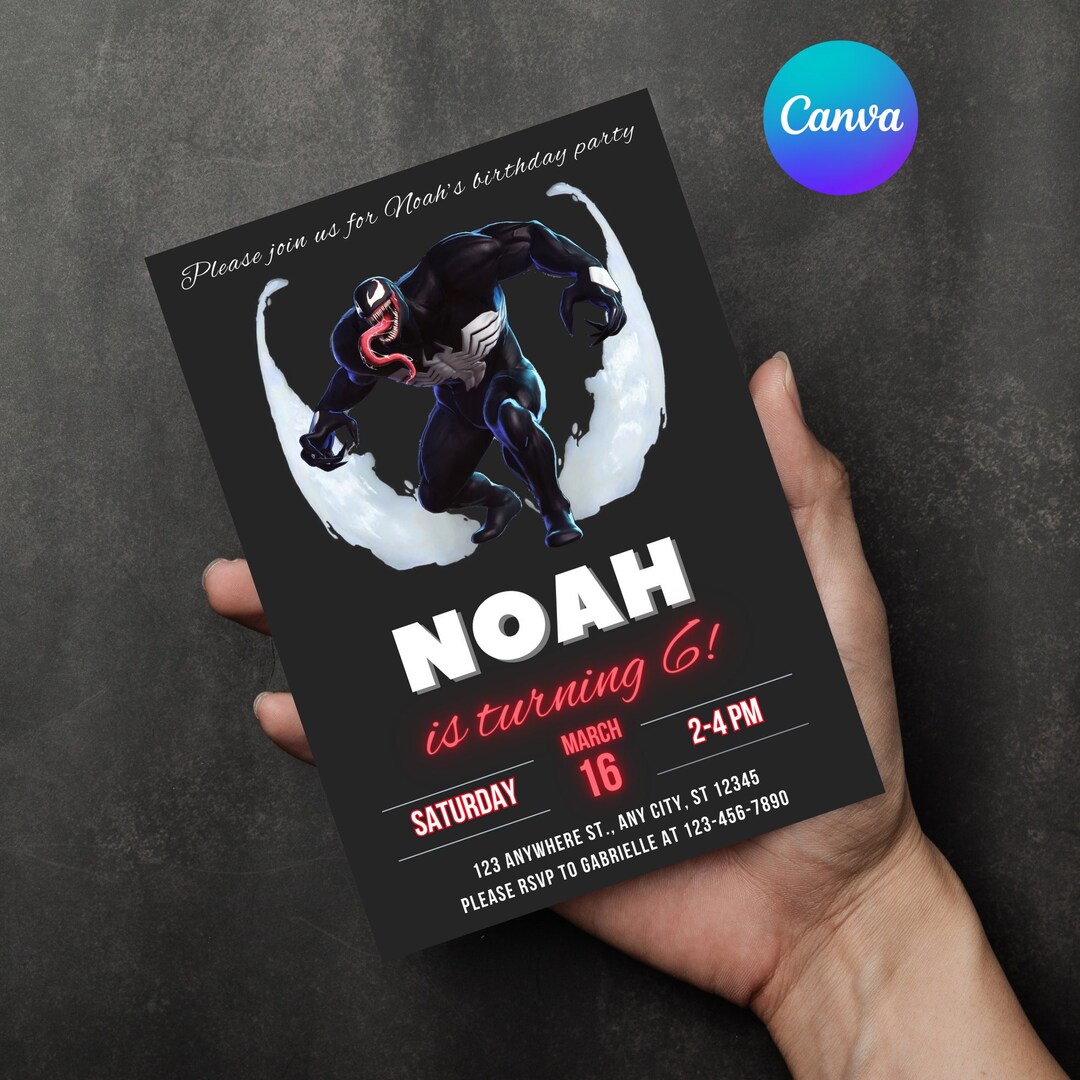 Venom Invitation Birthday Template - Printable Superhero Birthday Party ...